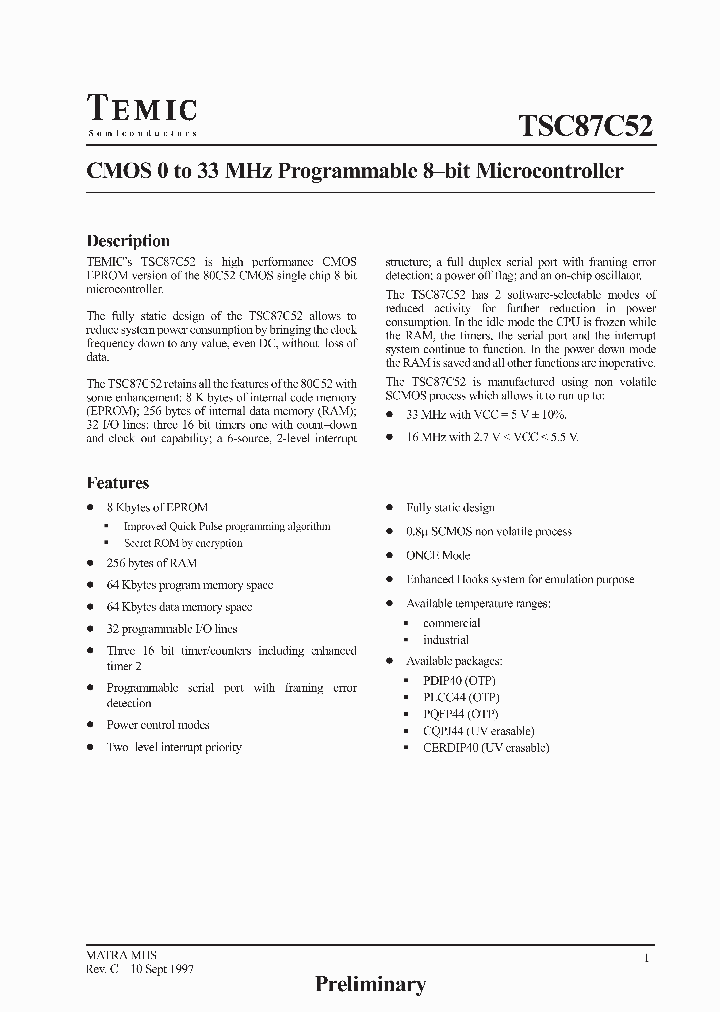 TSC87C52-25IAD_4243067.PDF Datasheet Download --- IC-ON-LINE