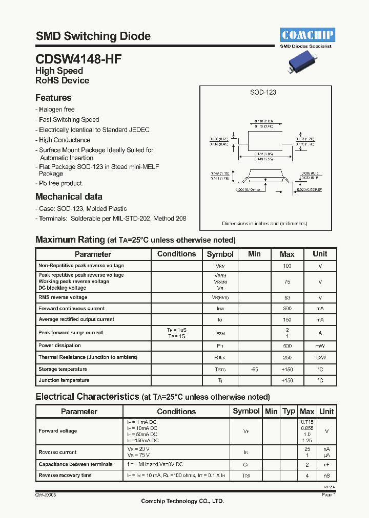 CDSW4148-HF_4360670.PDF Datasheet Download --- IC-ON-LINE
