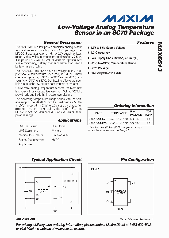 MAX6613MXK_4366317.PDF Datasheet Download --- IC-ON-LINE