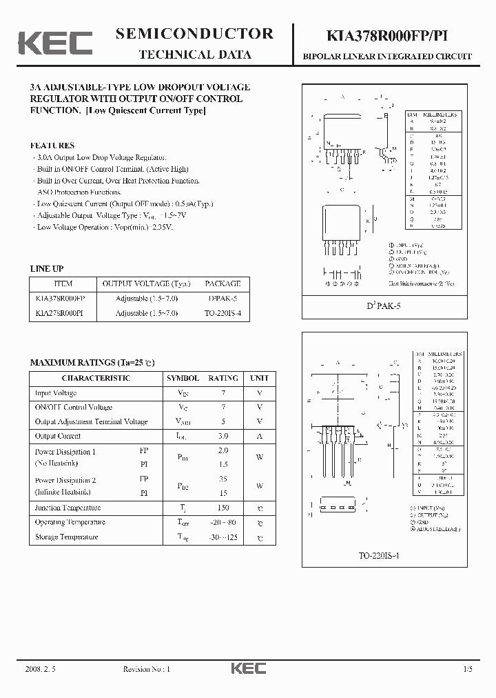 KIA378R000FP_4377361.PDF Datasheet Download --- IC-ON-LINE