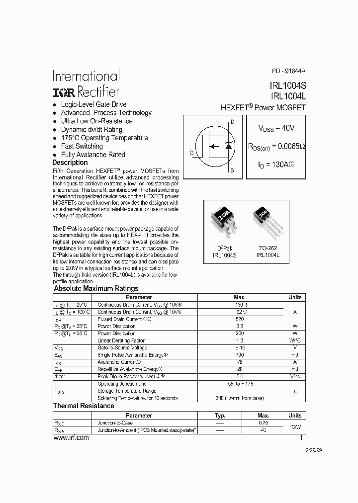 IRL1004L_4380931.PDF Datasheet Download --- IC-ON-LINE