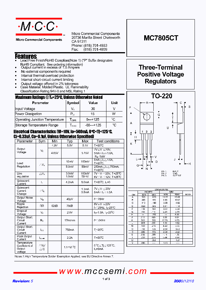 MC7805CT-BP_4382061.PDF Datasheet Download --- IC-ON-LINE