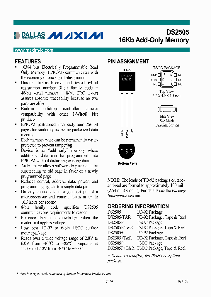 DS2505P_4396707.PDF Datasheet Download --- IC-ON-LINE