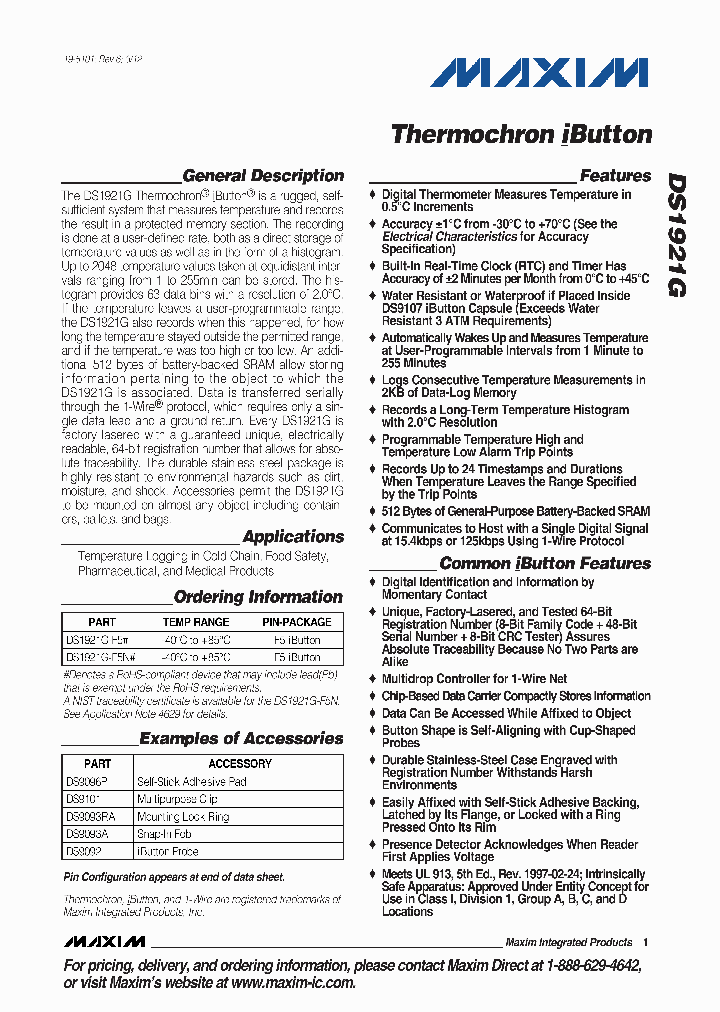 DS1921G-F5N_4460301.PDF Datasheet Download --- IC-ON-LINE