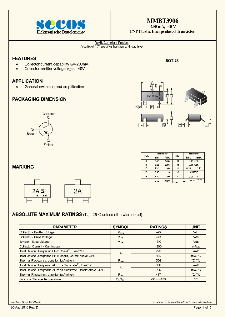 MMBT3906_4468472.PDF Datasheet Download --- IC-ON-LINE