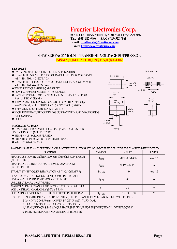 P4SMAJ10-LFR_4469207.PDF Datasheet Download --- IC-ON-LINE