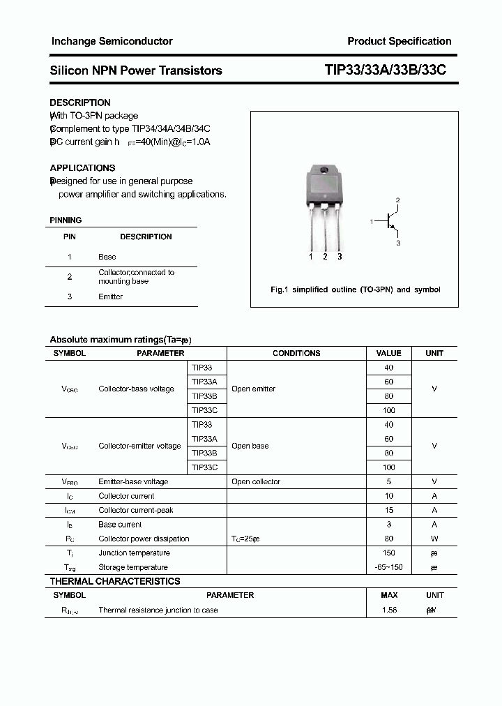TIP33C_4477502.PDF Datasheet Download --- IC-ON-LINE