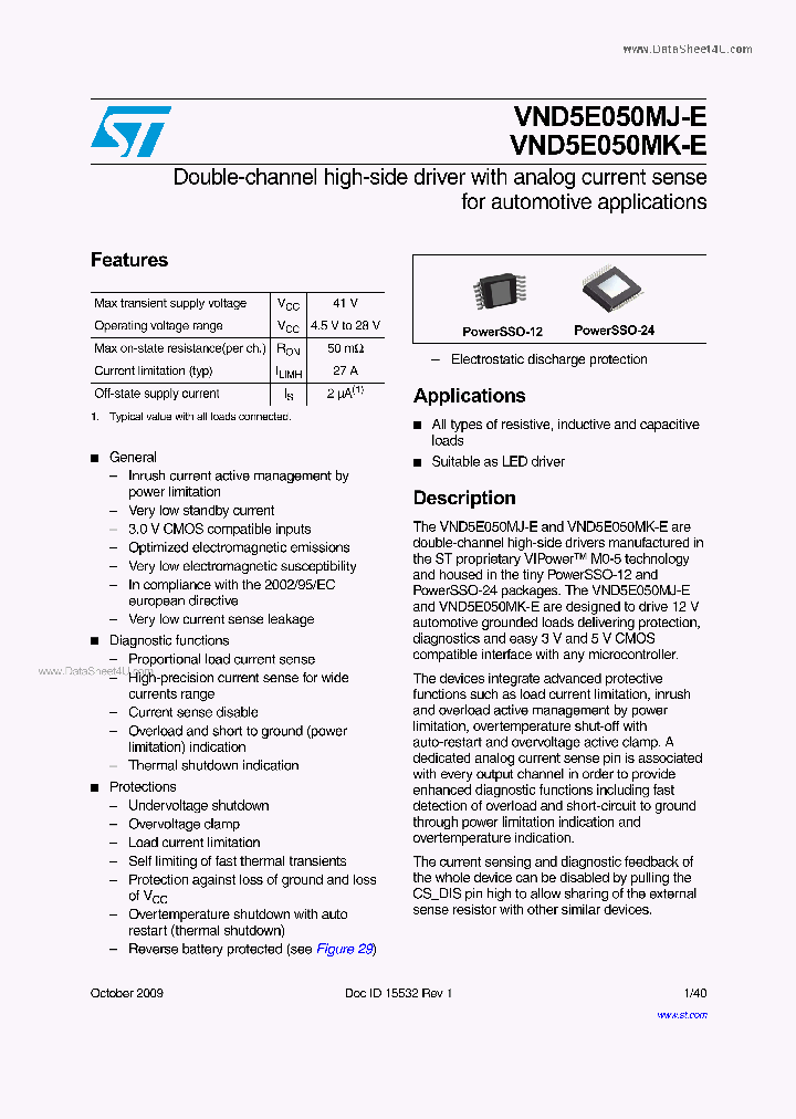 VND5E050MK-E_4505139.PDF Datasheet Download --- IC-ON-LINE