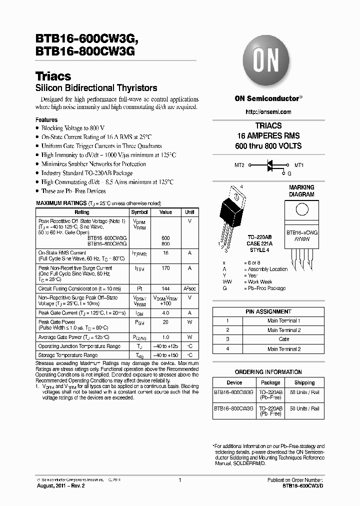 BTB16-600CW3G_4513646.PDF Datasheet Download --- IC-ON-LINE