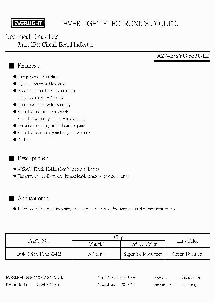 A274B-SYG-S530-E2_4564265.PDF Datasheet Download --- IC-ON-LINE