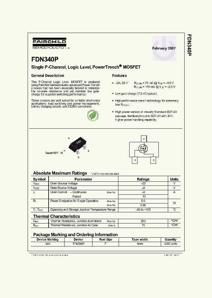 FDN340P_4573738.PDF Datasheet Download --- IC-ON-LINE