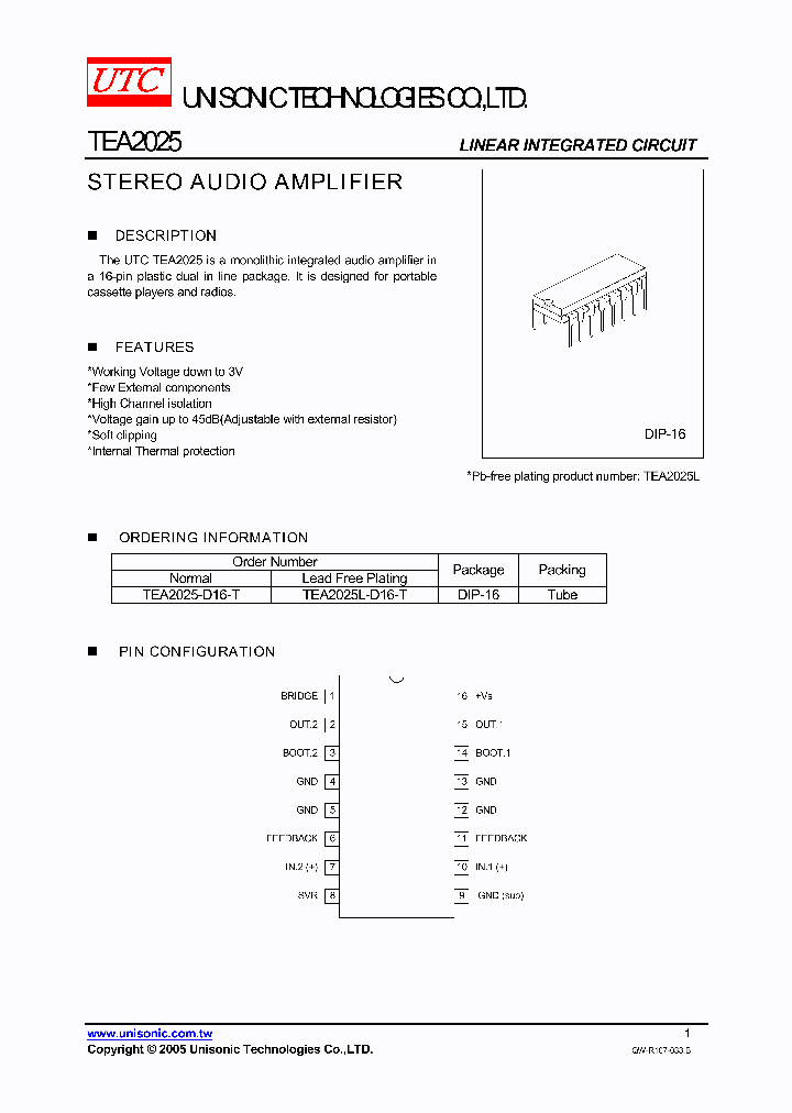 TEA2025-D16-T_4575820.PDF Datasheet Download --- IC-ON-LINE