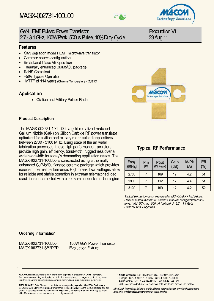 MAGX-002731-SB2PPR_4585785.PDF Datasheet Download --- IC-ON-LINE