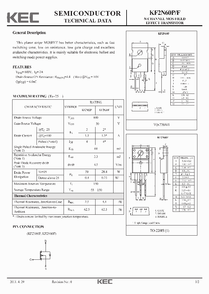 KF2N60F_4622082.PDF Datasheet Download --- IC-ON-LINE