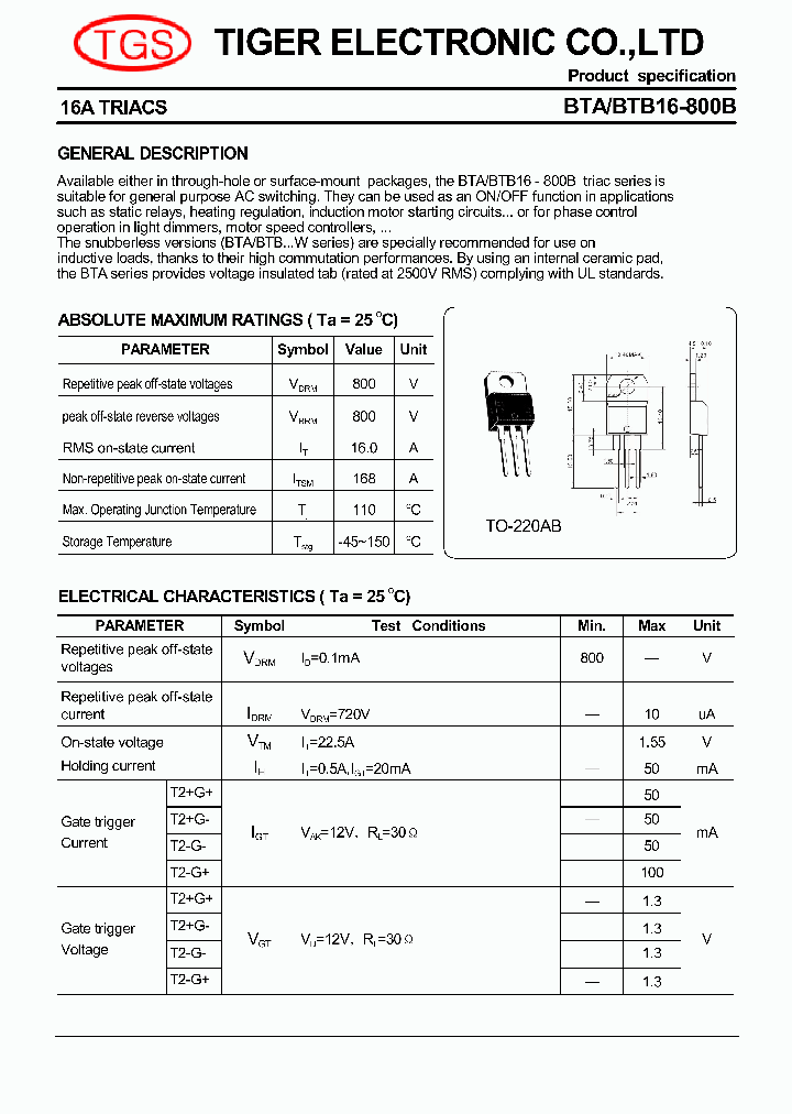 BTA16-800B_4622443.PDF Datasheet Download --- IC-ON-LINE