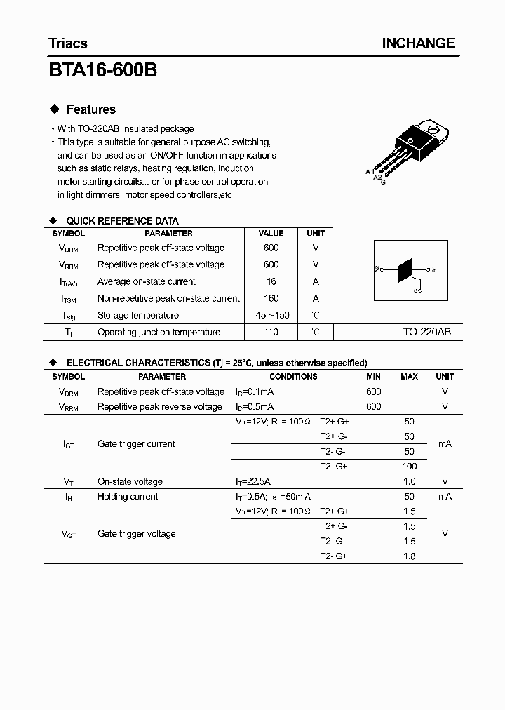 BTA16-600B_4622421.PDF Datasheet Download --- IC-ON-LINE