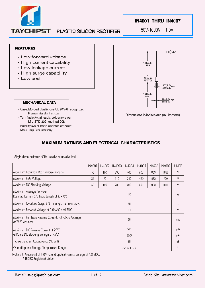 IN4007_4642947.PDF Datasheet Download --- IC-ON-LINE
