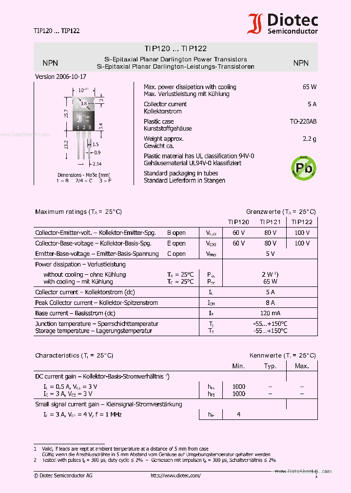 TIP122_4643182.PDF Datasheet Download --- IC-ON-LINE