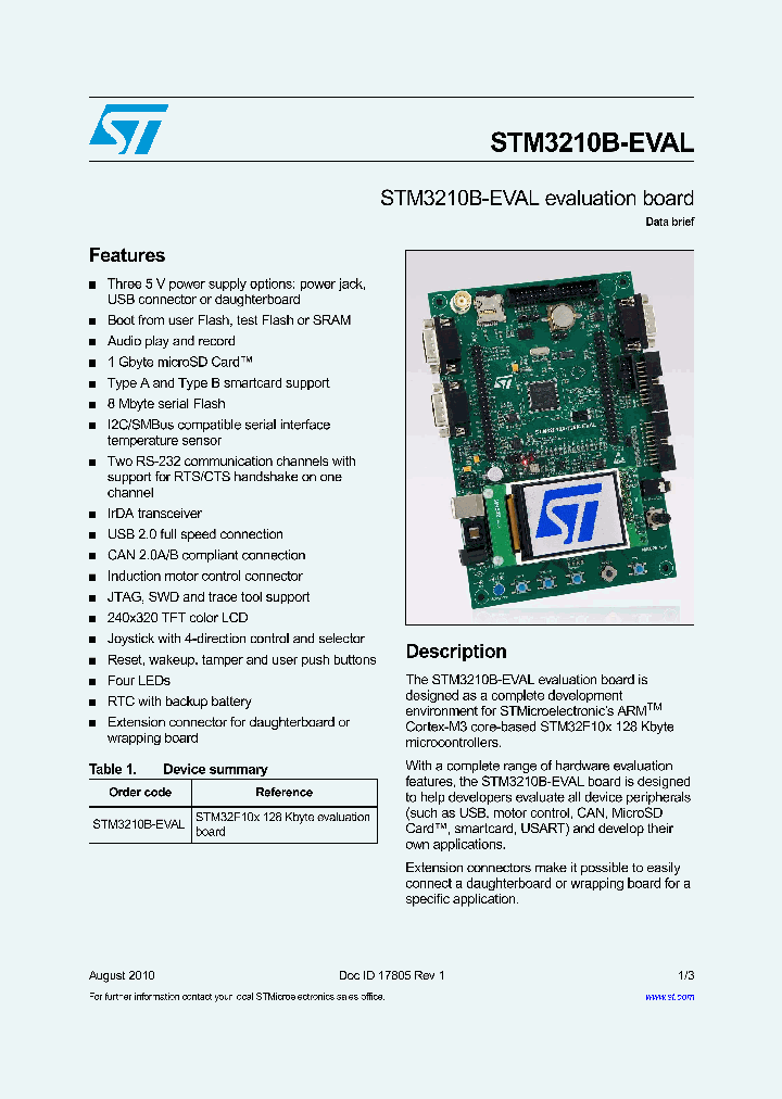 STM3210B-EVAL_4646609.PDF Datasheet Download --- IC-ON-LINE
