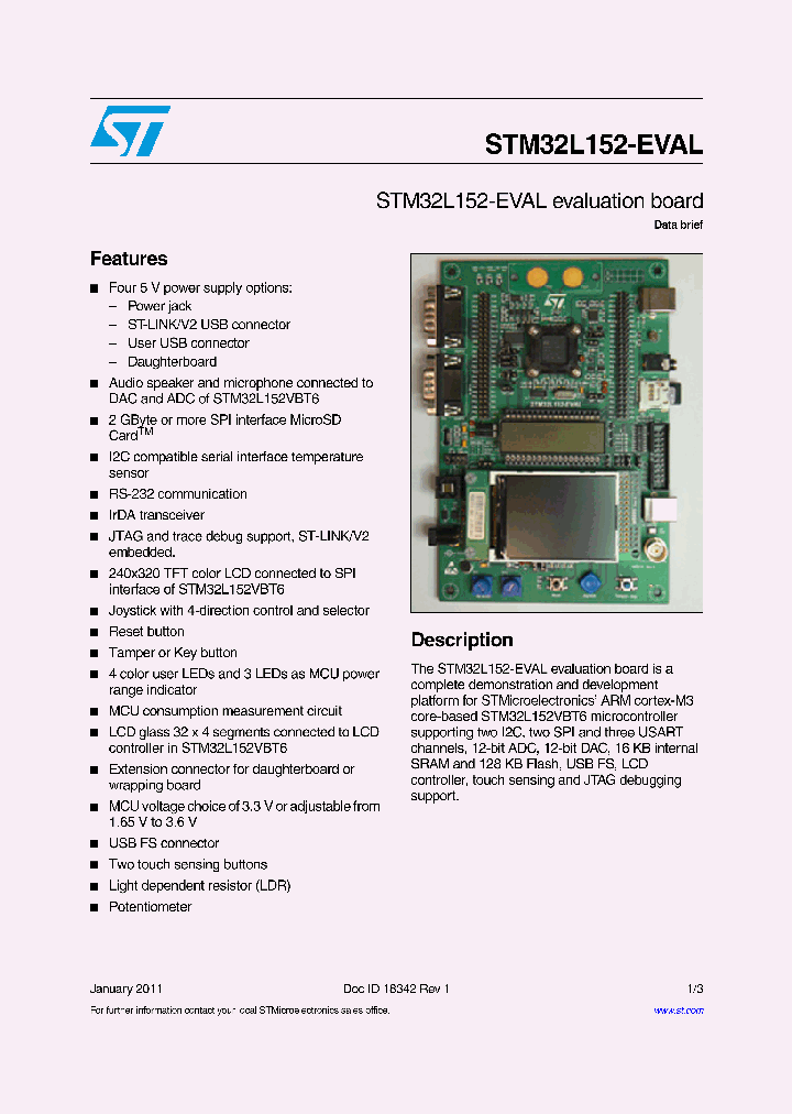STM32L152-EVAL_4646640.PDF Datasheet Download --- IC-ON-LINE