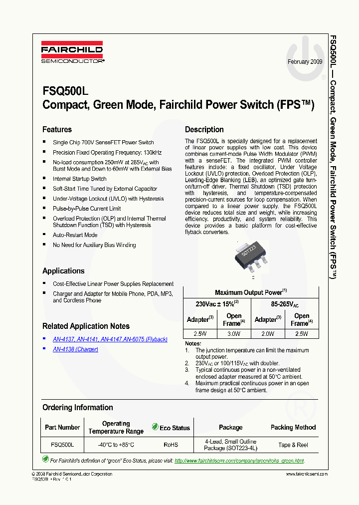FSQ500L09_4653819.PDF Datasheet Download --- IC-ON-LINE