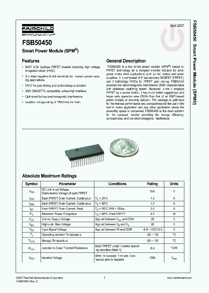 FSB50450_4666673.PDF Datasheet Download --- IC-ON-LINE