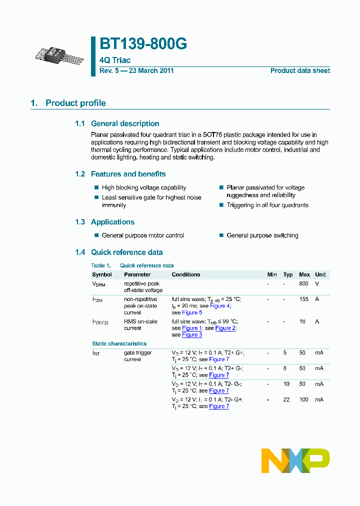 BT139-800G_4707292.PDF Datasheet Download --- IC-ON-LINE