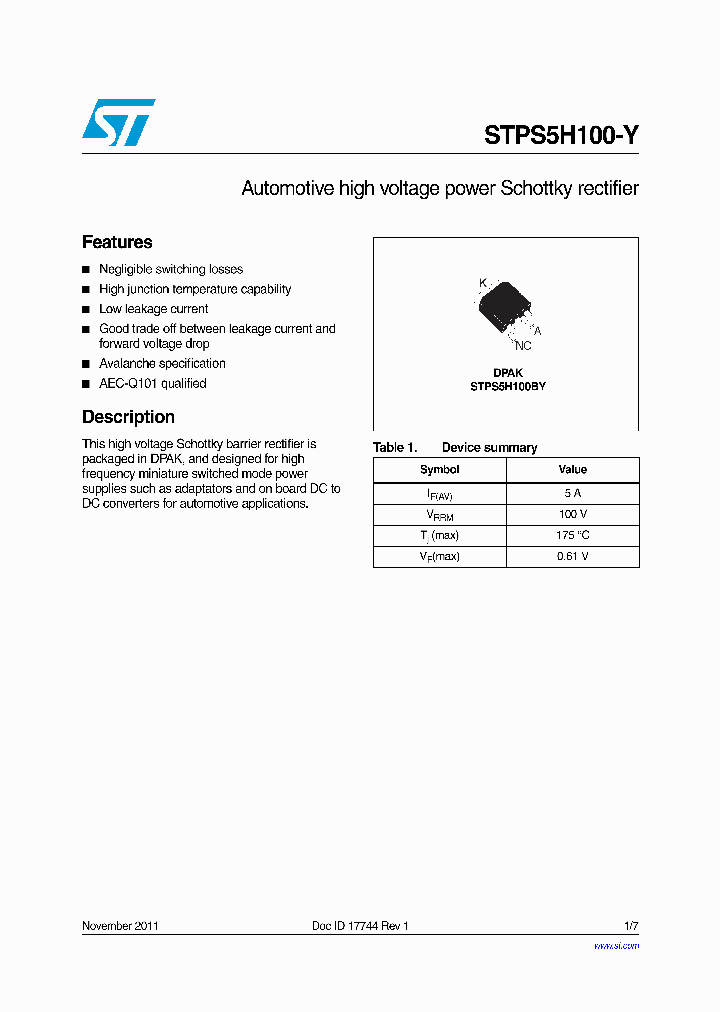 STPS5H100-Y_4709376.PDF Datasheet Download --- IC-ON-LINE
