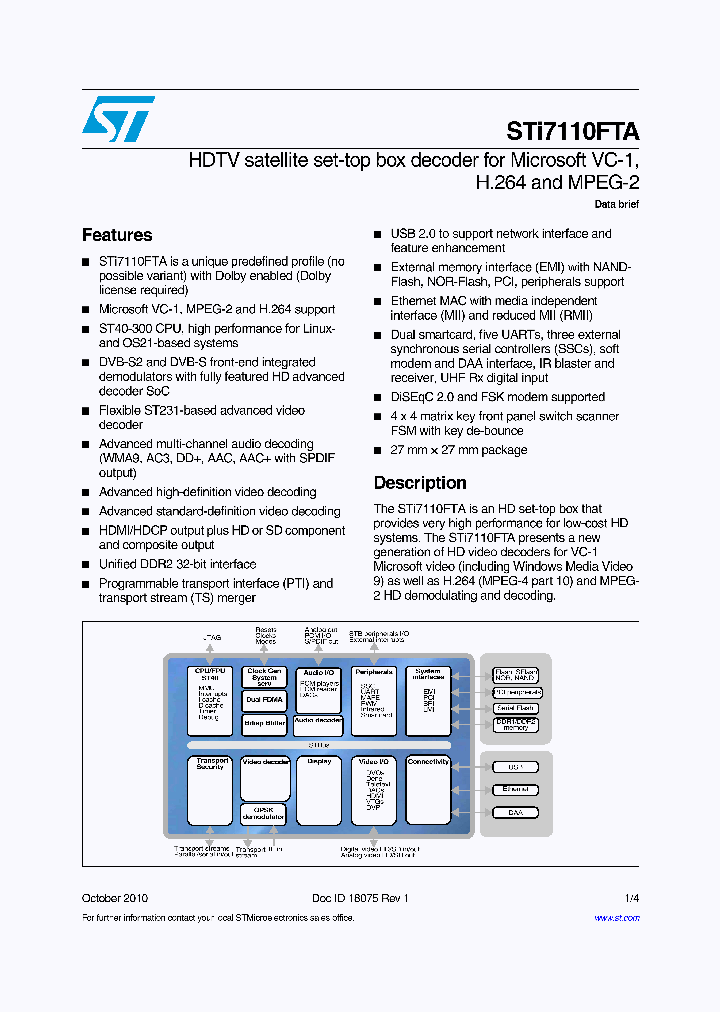STI7110FTA_4718686.PDF Datasheet Download --- IC-ON-LINE