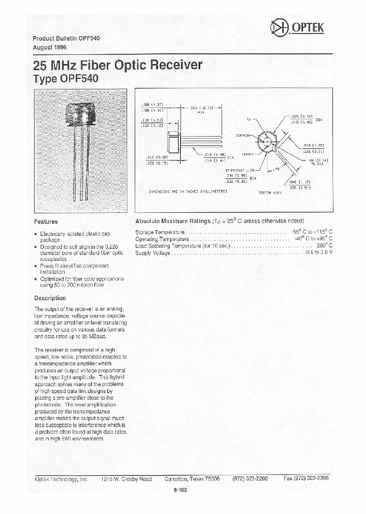 OPF540_4725062.PDF Datasheet Download --- IC-ON-LINE