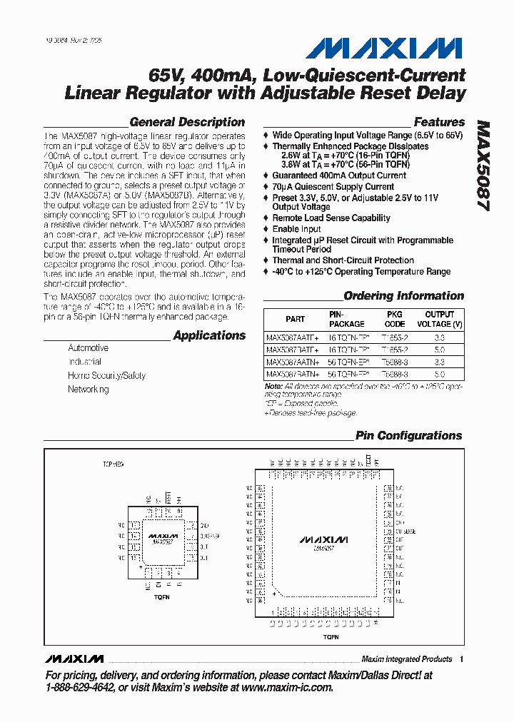 MAX5087BATN_4754558.PDF Datasheet Download --- IC-ON-LINE