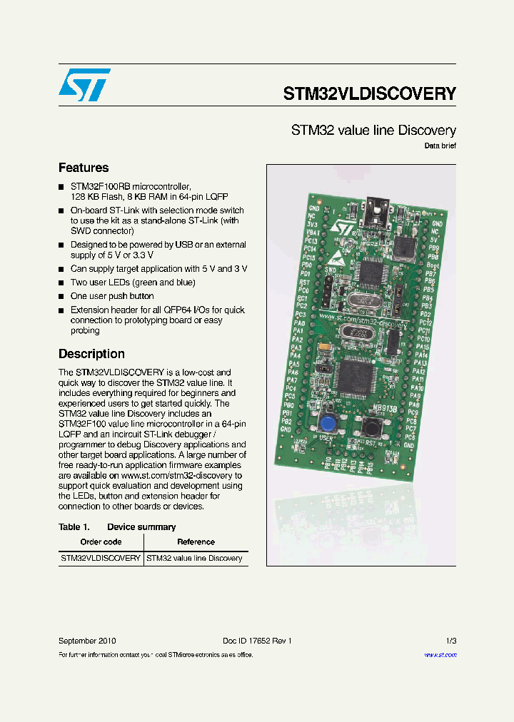 STM32VLDISCOVERY_4761758.PDF Datasheet Download --- IC-ON-LINE