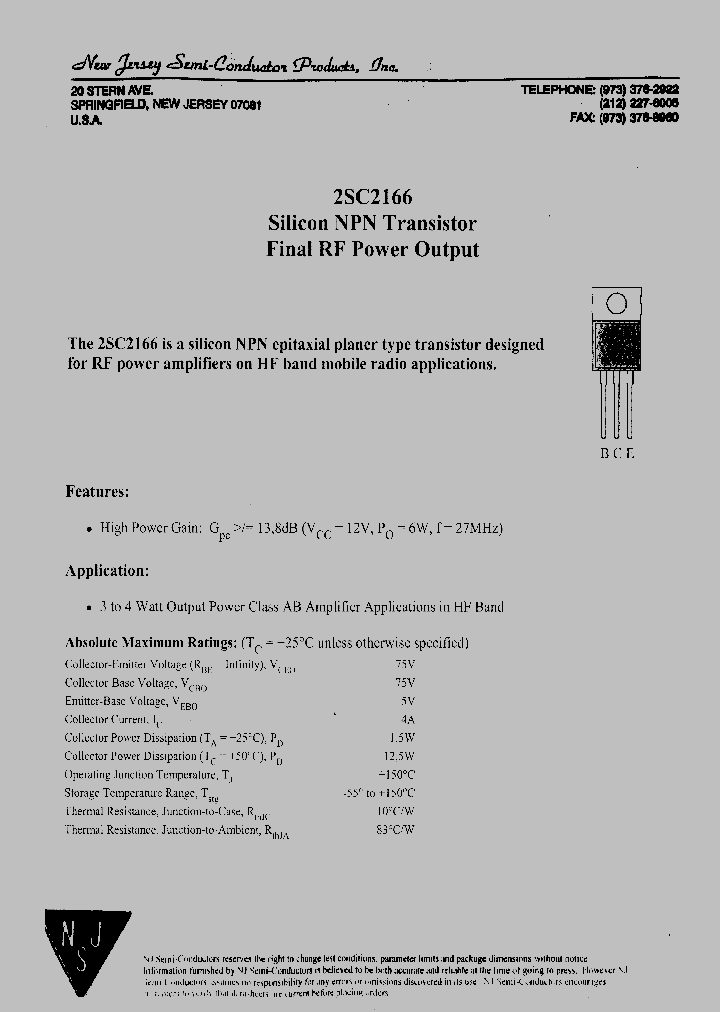 2SC2166_4778601.PDF Datasheet Download --- IC-ON-LINE