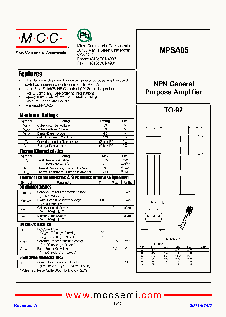 MPSA05_4789696.PDF Datasheet Download --- IC-ON-LINE