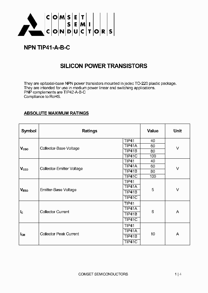 TIP41_4860664.PDF Datasheet Download --- IC-ON-LINE