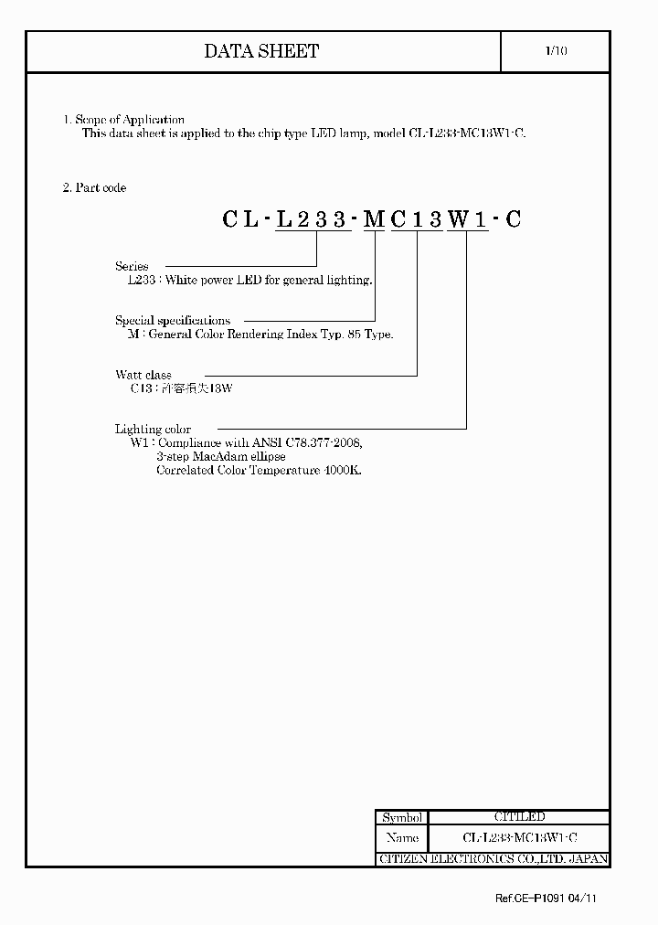 CL-L233-MC13W1-C11_4878303.PDF Datasheet Download --- IC-ON-LINE