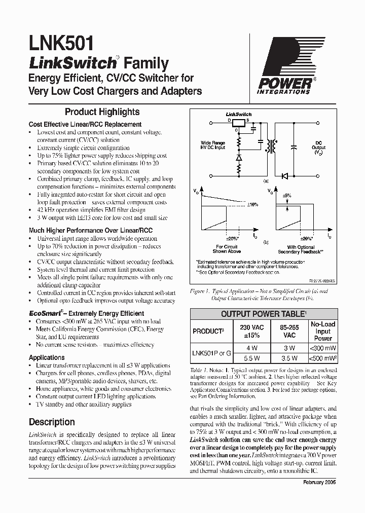 LNK501PN_4879604.PDF Datasheet Download --- IC-ON-LINE