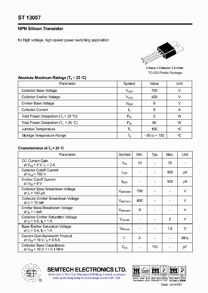 ST-13007_4992403.PDF Datasheet Download --- IC-ON-LINE