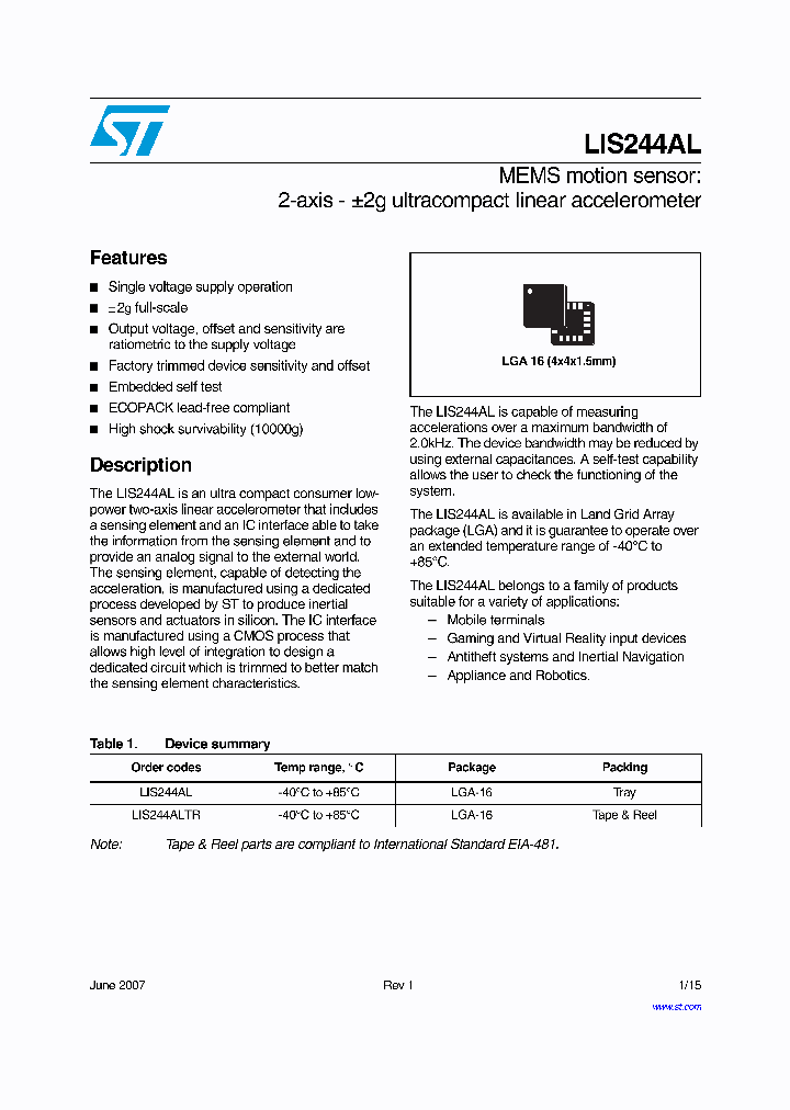 LIS244ALTR_5265150.PDF Datasheet Download --- IC-ON-LINE