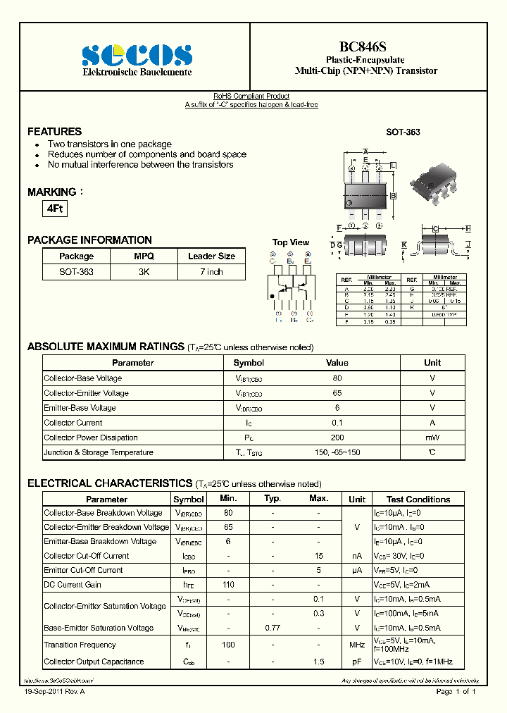 BC846S_5314780.PDF Datasheet Download --- IC-ON-LINE