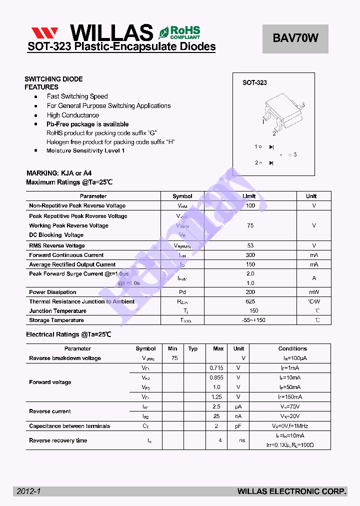 BAV70W_5381436.PDF Datasheet Download --- IC-ON-LINE