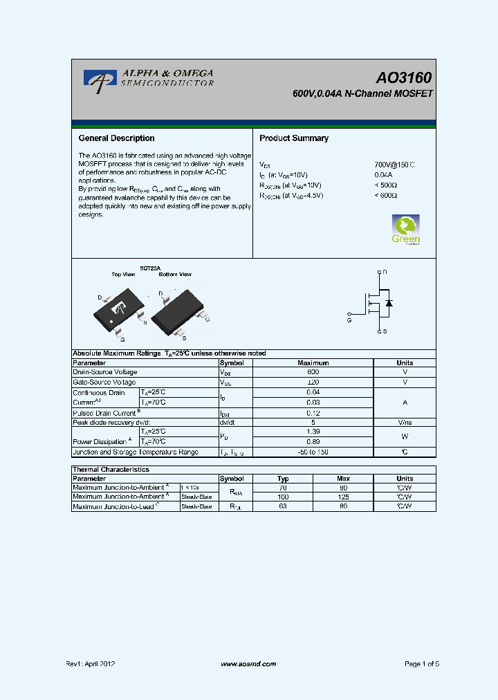 AO3160_5408724.PDF Datasheet Download --- IC-ON-LINE