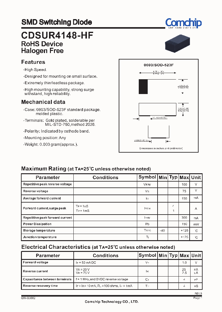CDSUR4148-HF_5424683.PDF Datasheet Download --- IC-ON-LINE