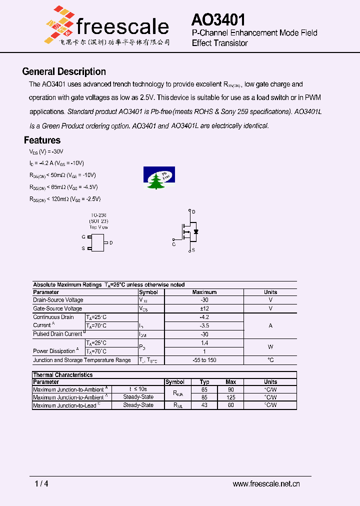 AO3401_5443450.PDF Datasheet Download --- IC-ON-LINE