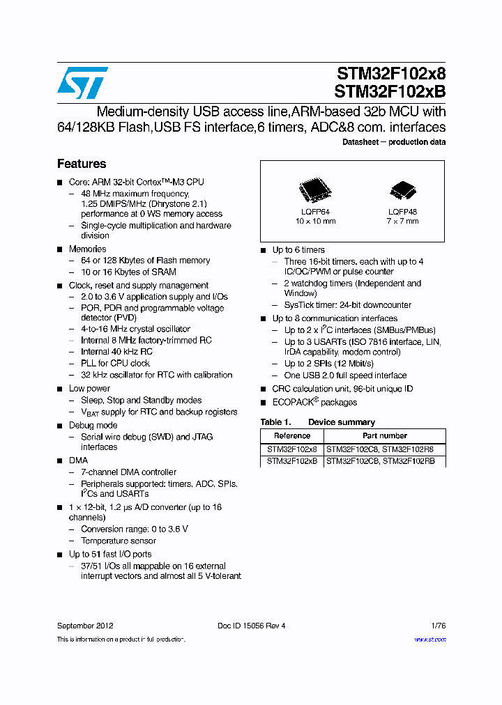 STM32F102X8_5503480.PDF Datasheet Download --- IC-ON-LINE