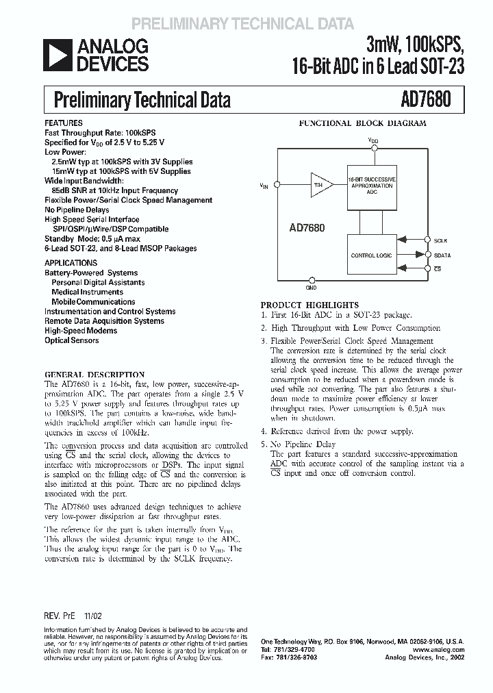 AD7680_5504295.PDF Datasheet Download --- IC-ON-LINE