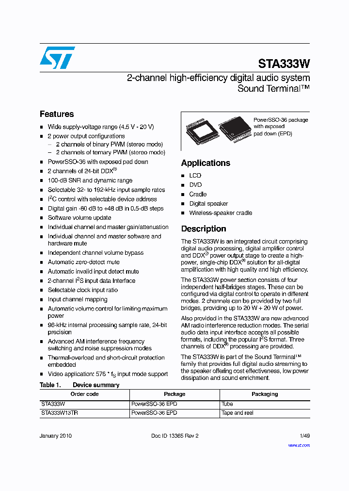 STA333W10_5524868.PDF Datasheet Download --- IC-ON-LINE
