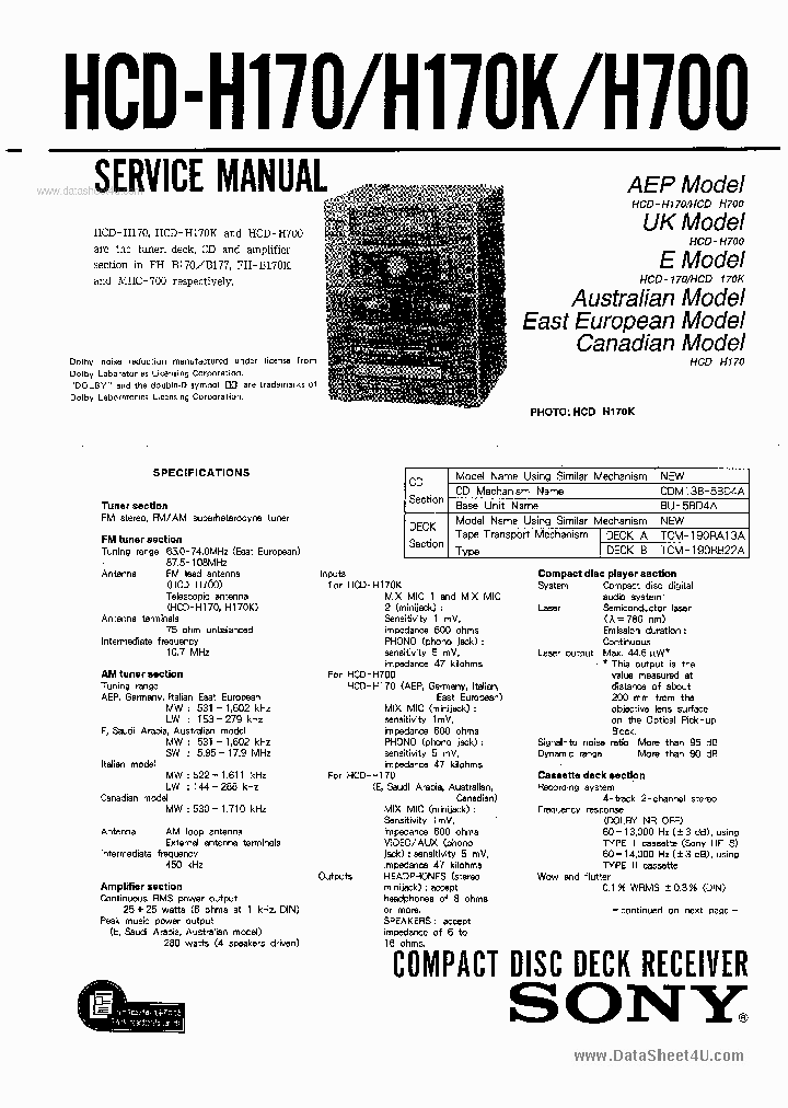 HCD-H170_5547013.PDF Datasheet Download --- IC-ON-LINE