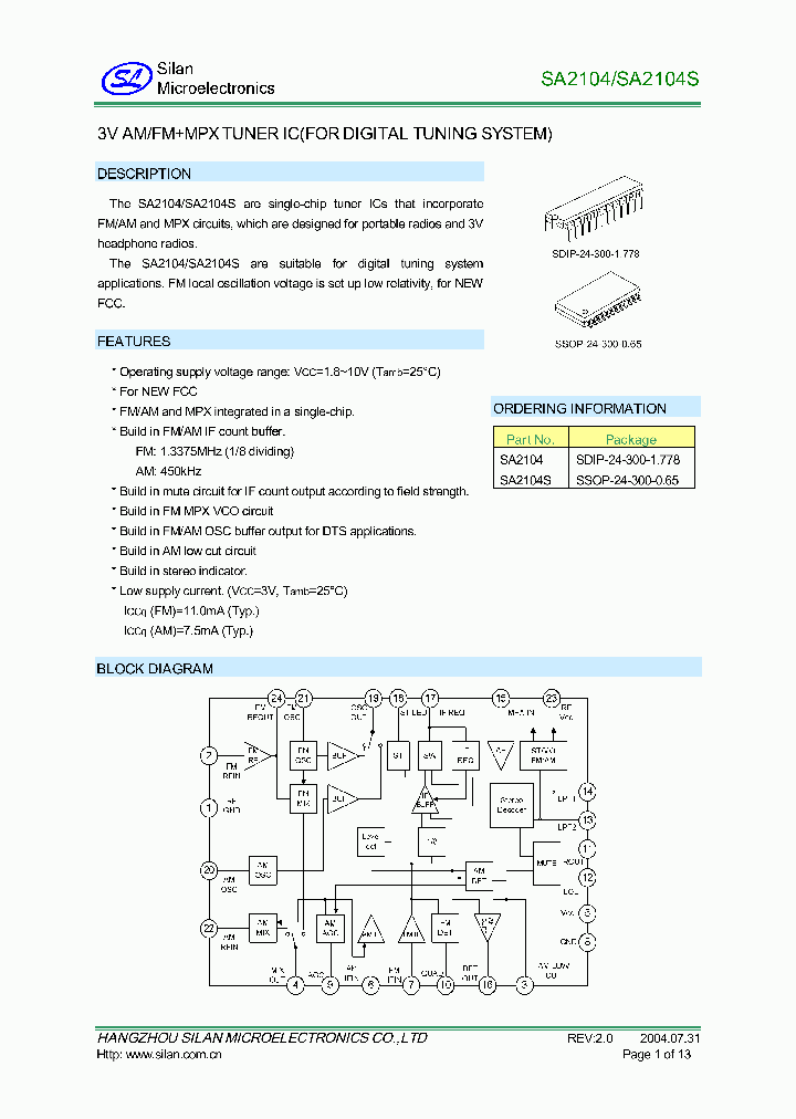 SA2104_5576807.PDF Datasheet Download --- IC-ON-LINE