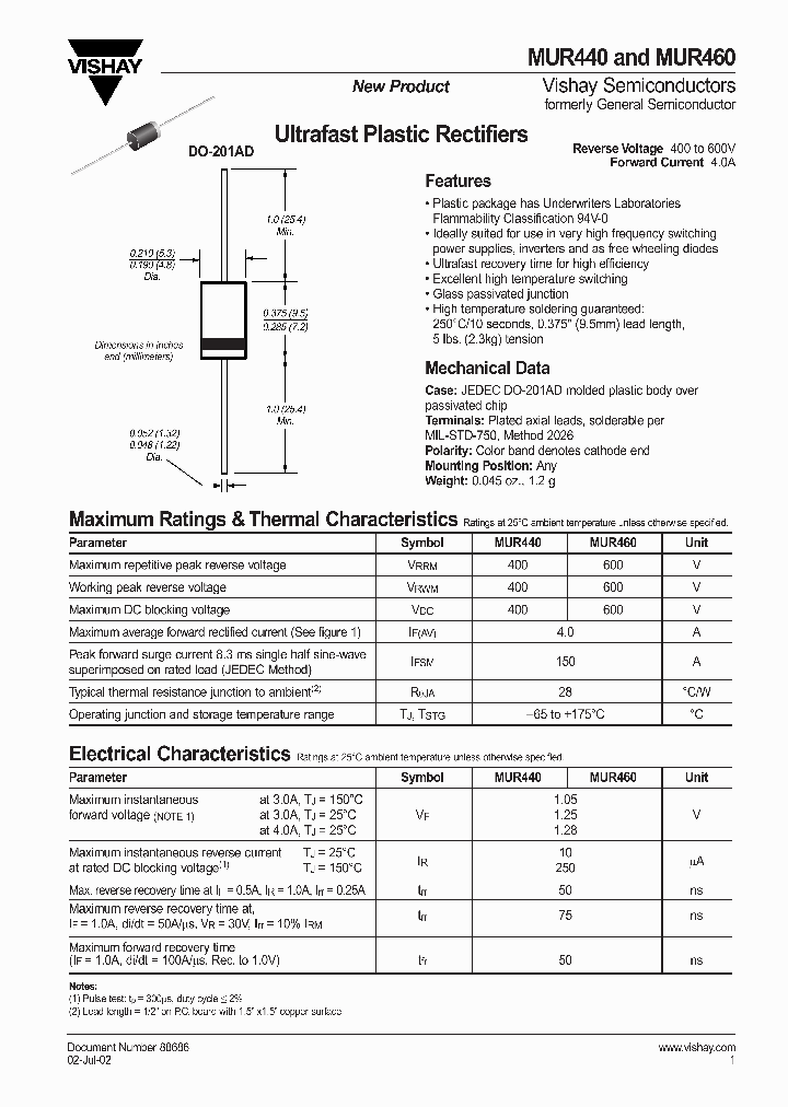 MUR460_5612072.PDF Datasheet Download --- IC-ON-LINE